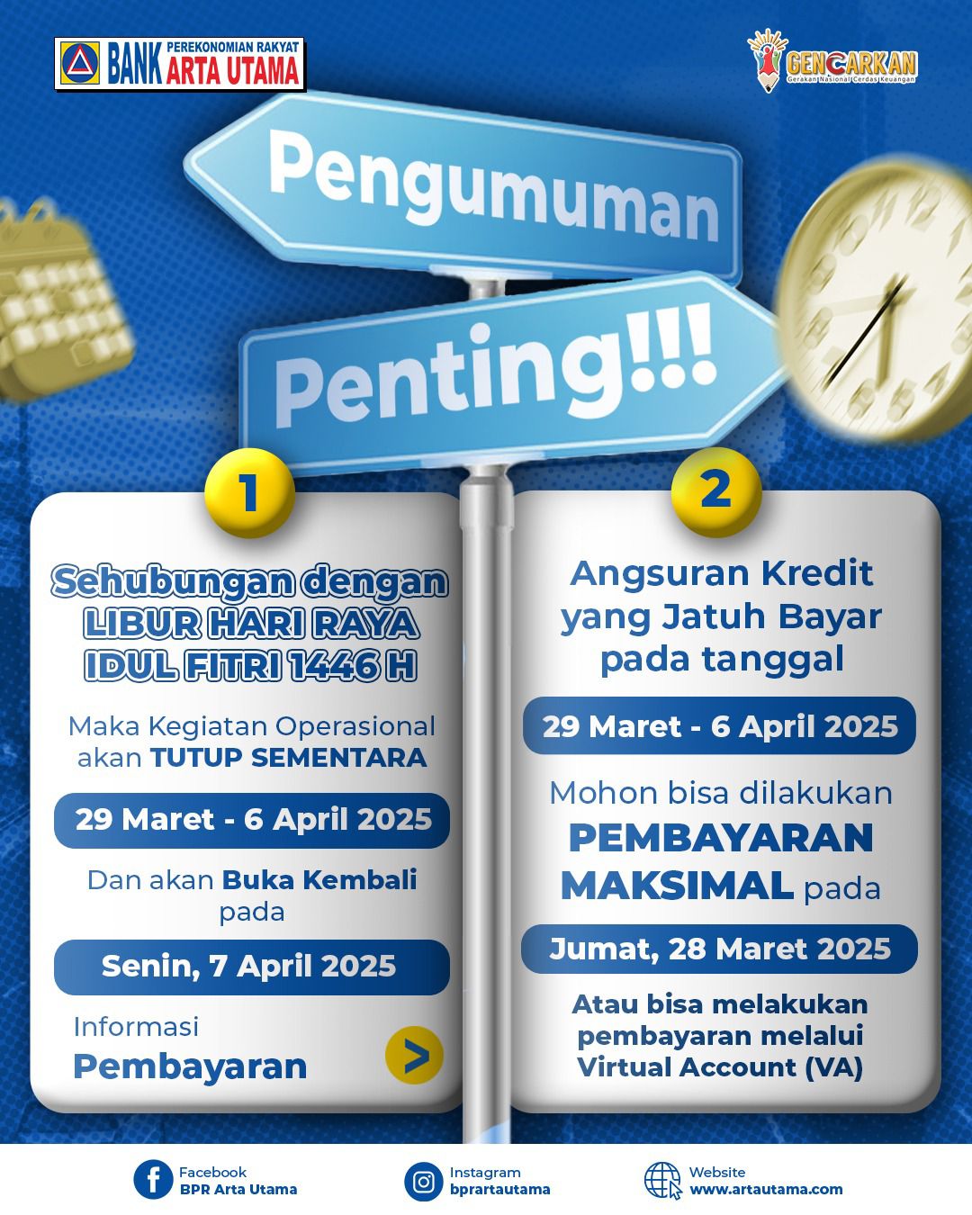 Info Terbaru BPR Arta Utama Pengumuman Libur Hari Raya Idul Fitri 1446 ...